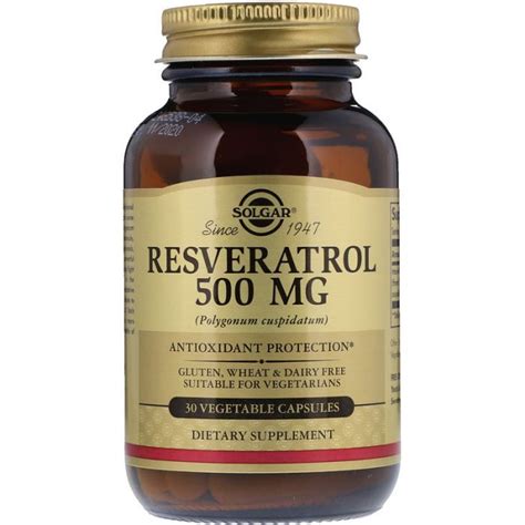 Ресвератрол (Resveratrol), Solgar, 500 мг, 30 вегетаріанських капсул ...