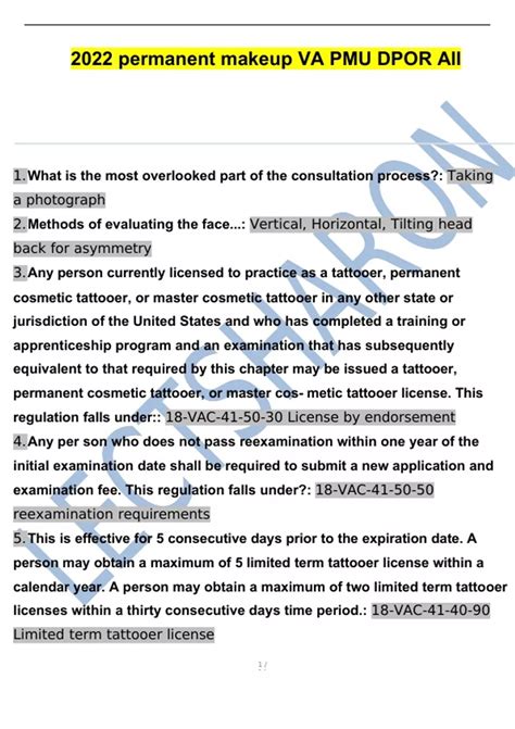 Permanent Makeup Va Pmu Dpor All Possible Questions And Answers Solved 100 Va Dpor Stuvia Us