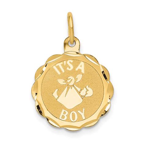 14K Gold Polished IT S A BOY Scalloped Disc Charm Precious Accents Ltd