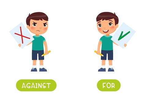 Against And For Opposite Meaning Flashcard Antonym Card Education