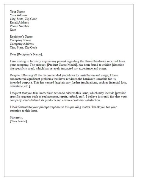 Letter Template For Formal Complaint Regarding Faulty Equipment Free