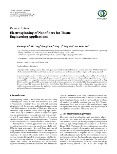 Pdf Electrospinning Of Nanofibers For Tissue Engineering Applications