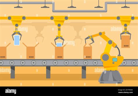 Robotic Packing Conveyor Beltautomated Robot Armcardboard Boxes Stock Vector Image And Art Alamy