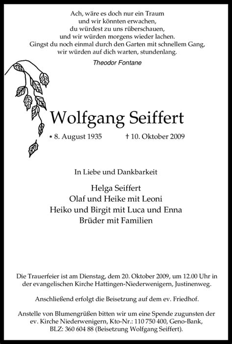 Traueranzeigen Von Wolfgang Seiffert Trauer In NRW De
