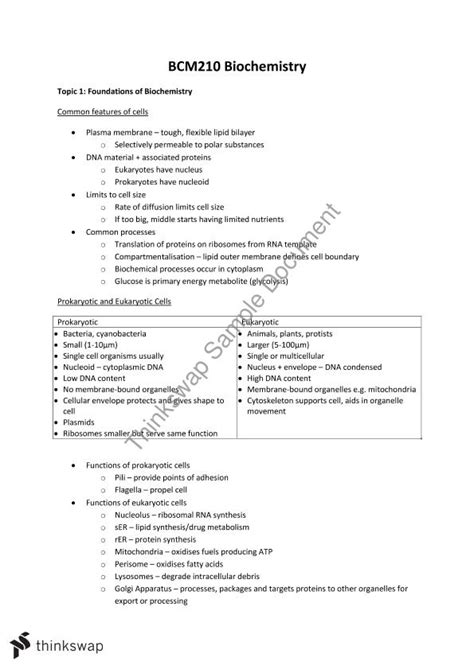 Biochemistry Summary Bcm210 Foundations And Techniques In Biochemistry Thinkswap