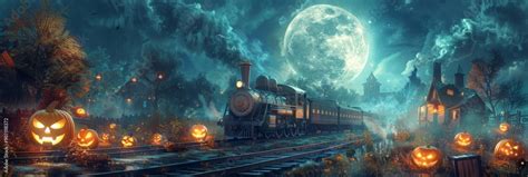 A Spooky Steam Train Travels Through A Dark And Mysterious Forest Under
