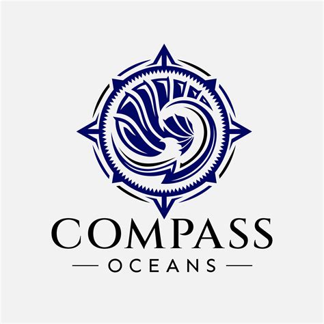 Luxury Illustrative Ocean Compass Logo Design Elegant Sea Wave Logo