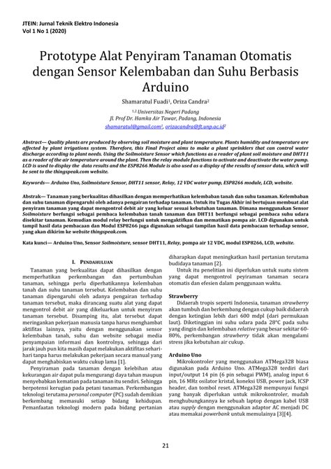 PDF Prototype Alat Penyiram Tanaman Otomatis Dengan Sensor Kelembaban