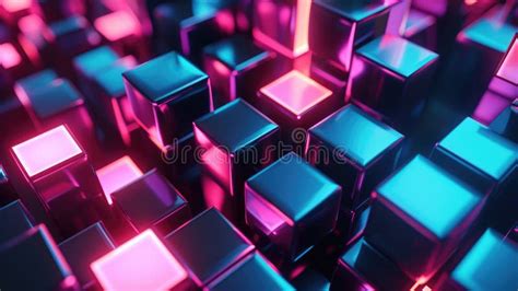 abstract 3d scenery with luminous neon squares ai generated stock