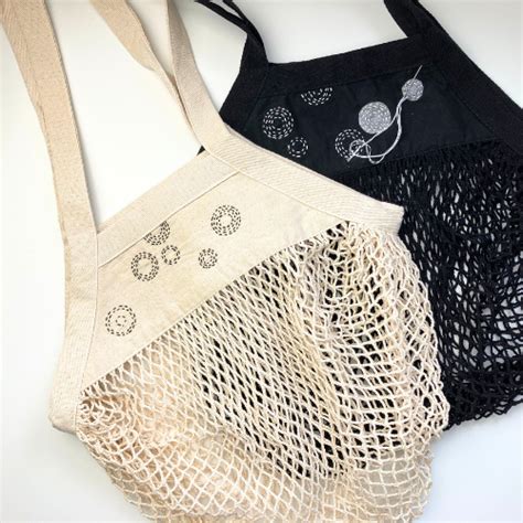 Embroidery Kit Sashiko Circles Organic Net Market Bags Juniper Kit Lazenby