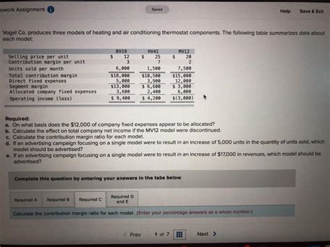 Solved Ework Assignment Saved Help Save And Exit Vogel Co