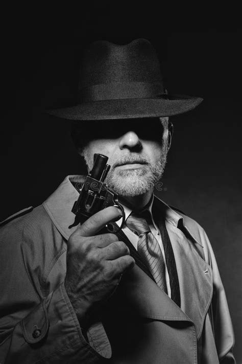Detective Holding A Gun In The Dark Stock Image Image Of Crime
