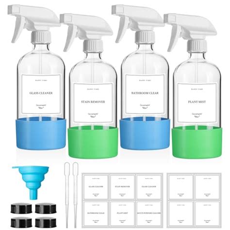 4 Pack Glass Spray Bottles With Silicone Sleeve16oz Clear Glass Spray