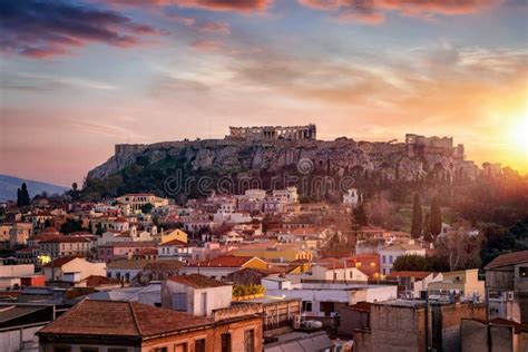 View To The Parthenon Temple Of The Acropolis And The Old Town Plaka