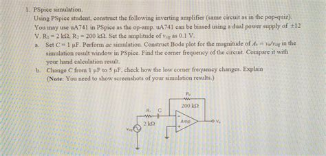 Solved 1 Pspice Simulation Using Pspice Student Construct