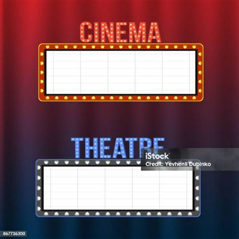 스포트 라이트와 빈티지 프레임 파란색과 빨간색 커튼에 영화관 및 극장 간판 할리우드에 대한 스톡 벡터 아트 및 기타 이미지 할리우드 화려함 0명 Istock