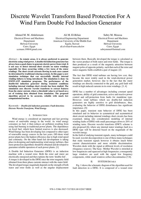Pdf Discrete Wavelet Transform Based Protection For A Wind Farm Double Fed Induction Generator