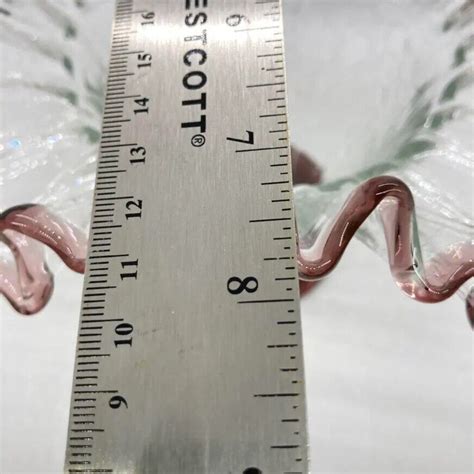 Vintage Blenko 7 Footed Vase Amethyst Ruffle Rim Base Clear Crackle Glass 4707205384