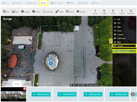 custom menu items tourbuilder