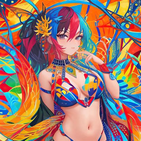 Premium Ai Image Girl Waifu In Background Colorful And Textures Premium Ai Image Girl Waifu In Background Colorful And Textures