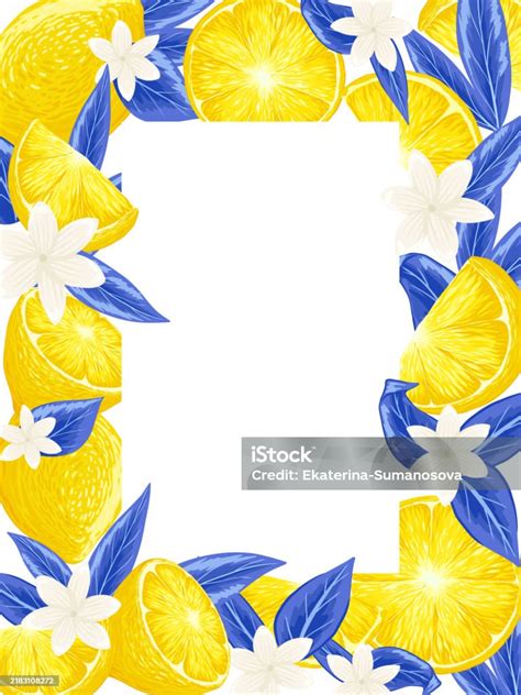 벡터 수직 사각형 프레임 와 레몬 푸른 잎 흰 꽃 와 텍스트 상자 1960 1969 년에 대한 스톡 벡터 아트 및 기타 이미지 1960 1969 년 감귤류 과일 고풍