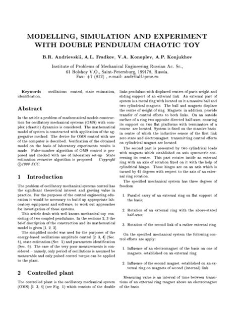 Pdf Modelling Simulation And Experiment With Double Pendulum Chaotic