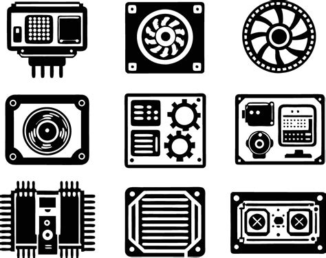 Set Of Computer Parts Icon Computer Technology Electronic Hardware Device Motherboard Pc