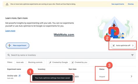 Why And How To Disable Auto Optimize Experiments In AdSense WebNots