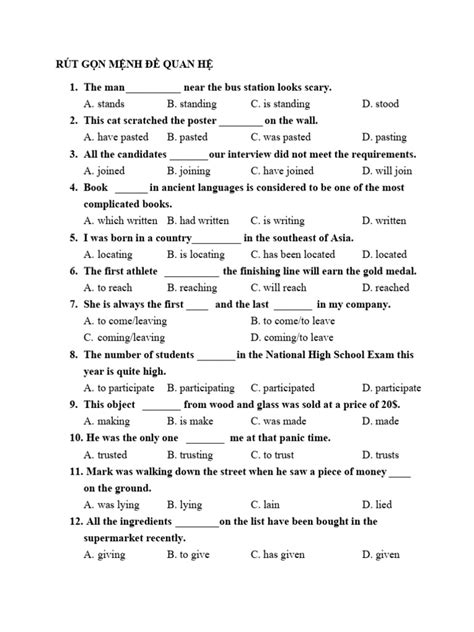 12 reduced relative clause pdf