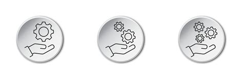 장비를 가진 손 설치 및 지원 아이콘 구성 엔지니어링 산업 개발 시스템 업데이트 설정 또는 설치 서비스 제어 평면 벡터 그림입니다 기어 기계 부분에 대한 스톡 벡터 아트 및
