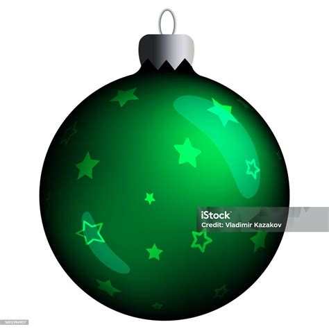 녹색 그라데이션 별 플레어가 흰색 배경에 분리된 사실적인 둥근 크리스마스 공 크리스마스 트리를 위한 클립아트 0명에 대한 스톡 벡터 아트 및 기타 이미지 Istock