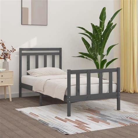 LeDivil Cadre De Lit Gris Bois De Pin Massif 90x200 Cm HB A27
