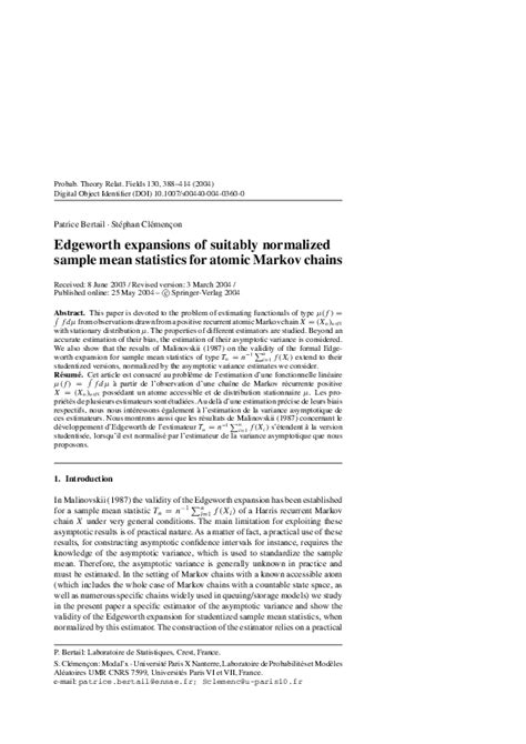 Pdf Edgeworth Expansions Of Suitably Normalized Sample Mean Statistics For Atomic Markov