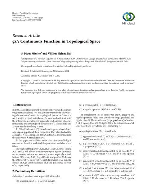 Pdf Gs Λ Continuous Function In Topological Space