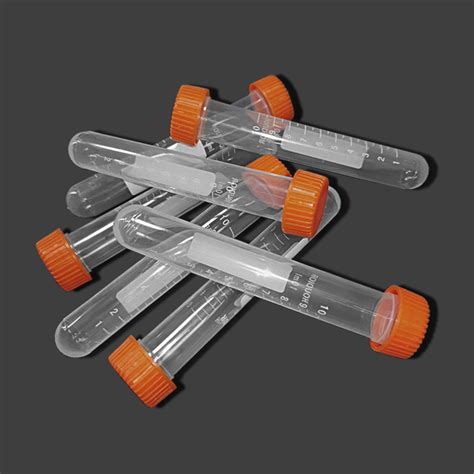 50 개 가방 10ml 스크류 캡 둥근 바닥 원심 분리기 튜브 실험실 샘플 견본 저장을위한 규모와 플라스틱 테스트 튜브 학교