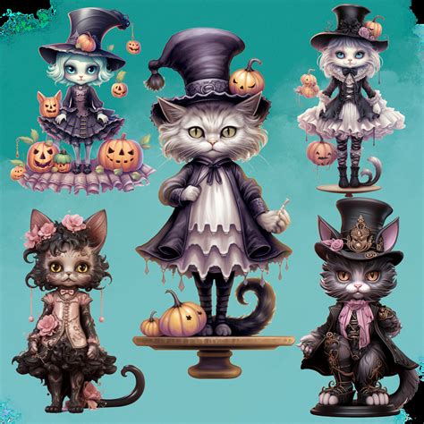 Halloween Junk Journal Cats Pastel Halloween Vintage Kitty Cat Fussy Cut Vintage Cat Images