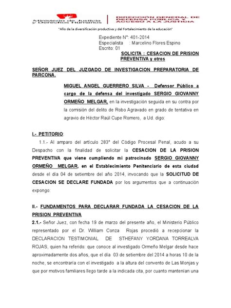 Cesacion De Prision Preventiva Ormeño Melgar Robo Agravado Pdf