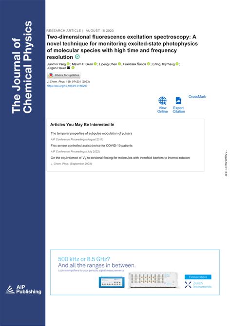 Pdf Two Dimensional Fluorescence Excitation Spectroscopy A Novel