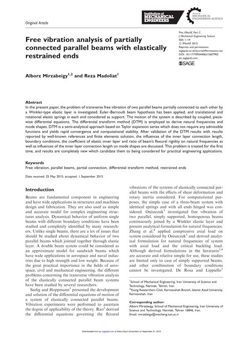 Pdf Free Vibration Analysis Of Partially Connected Parallel Beams With Elastically Restrained Ends