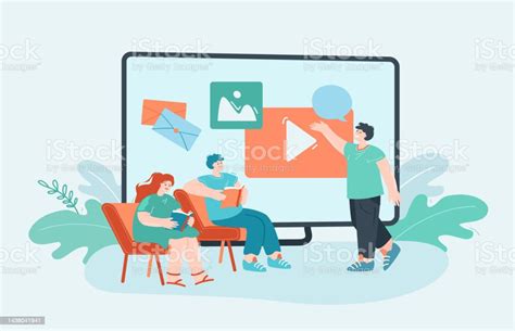 소셜 미디어 플랫 벡터 일러스트레이션에 대한 워크숍을 진행하는 남자 경영자에 대한 스톡 벡터 아트 및 기타 이미지 경영자