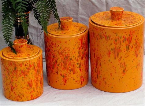 Vintage Canister Set Orange Speckle Spatter Retro 1970s