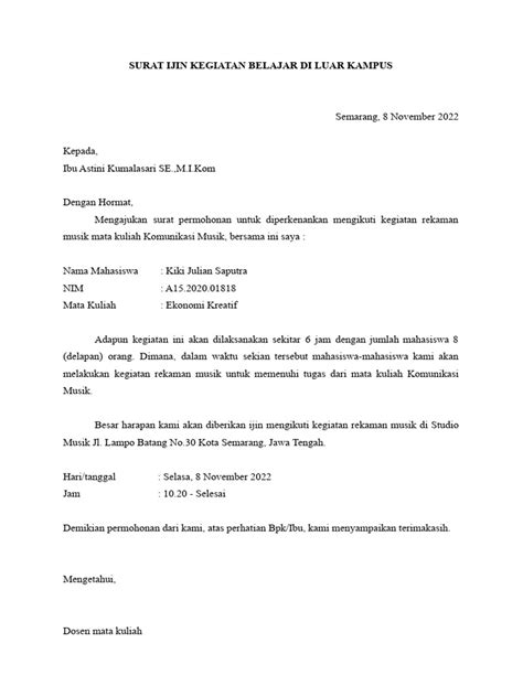 Surat Ijin Kiki Julian Saputra Ekraf Pdf Seni
