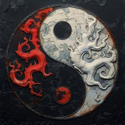 A Traditional Floral Ornate Yin Yang Symbol Dark Background Stock