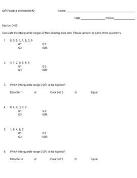 Interquartile Range Practice Worksheet 1 Answer Key Interquartile Range Iqr Worksheet Engaging