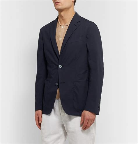 Ermenegildo Zegna Unstructured Cotton Blend Tela Vela Blazer Blue Ermenegildo Zegna