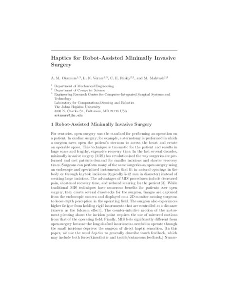 Pdf Haptics For Robot Assisted Minimally Invasive Surgery
