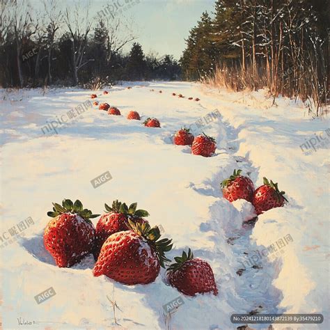 Ai创作图奶油草莓冬 天地盖草莓 冬日美味草莓 草莓味手绘 草莓装饰画 超写实油画 草莓兔拍纸本 雪草莓 遍地草莓 草莓自采园招贴画 草莓思暮雪 雪山草莓 红颜草莓图 冬草莓包装 写实主义绘画