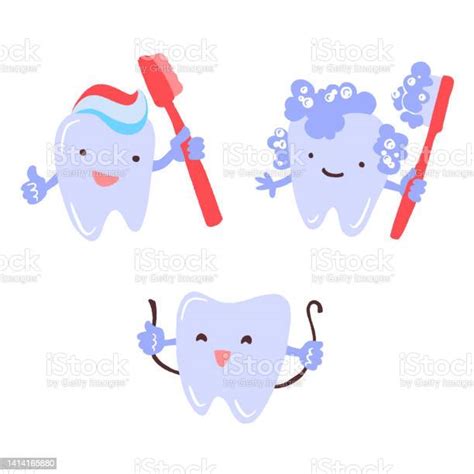 Cute Tooth Set Hand Drawn Cartoon Characters With Different Emotions