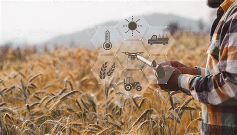 Smart Farming Concept Farmer With Technology Digital Tablet On