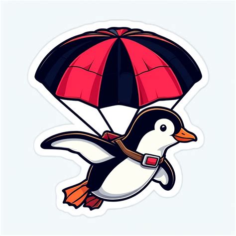 Whimsical Cartoon Penguin Parachuting Illustration Sticker Playground